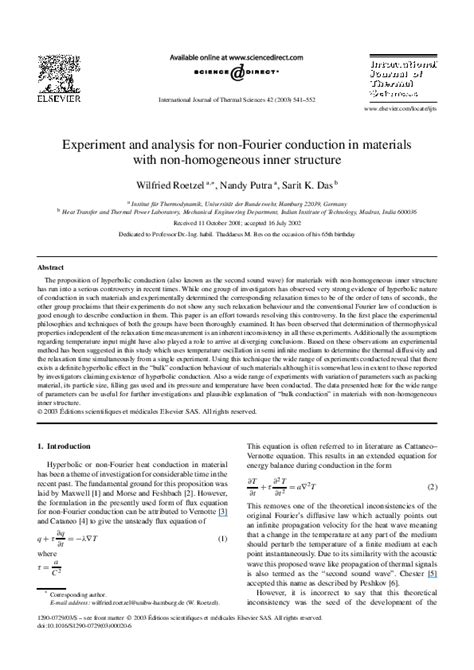 Pdf Experiment And Analysis For Non Fourier Conduction In Materials With Non Homogeneous Inner
