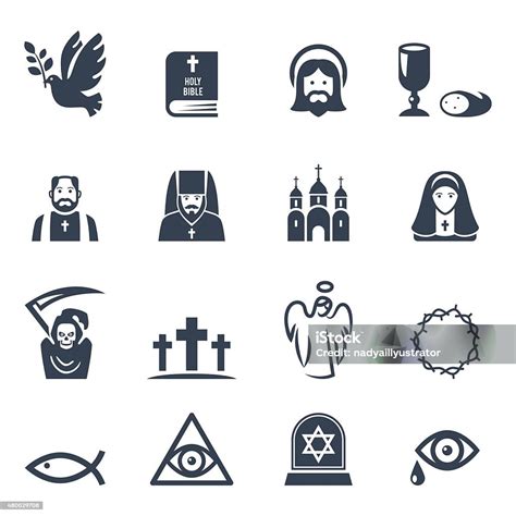 Noire Religion Icônes Vector Set Vecteurs Libres De Droits Et Plus Dimages Vectorielles De