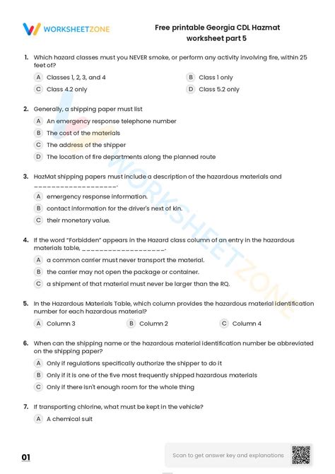 Free Printable Georgia Cdl Hazmat Worksheet Part 5