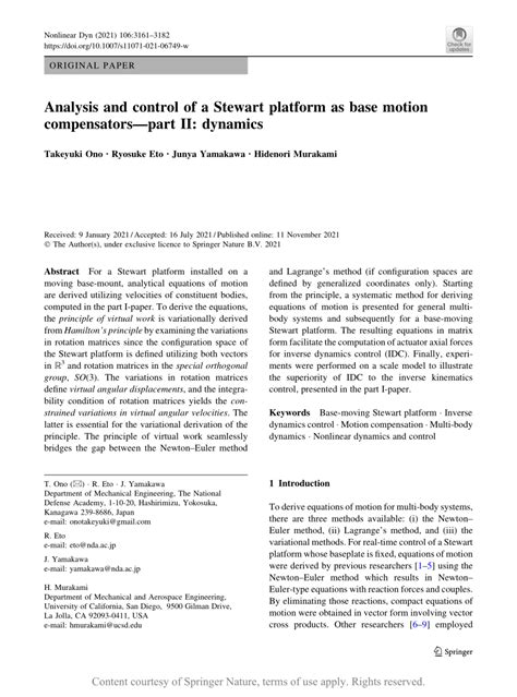 Analysis And Control Of A Stewart Platform As Base Motion Compensators