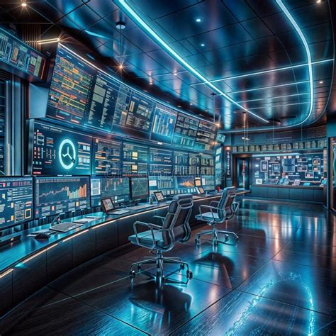 Futuristic Command Center With Multiple Data Screens Generative Ai