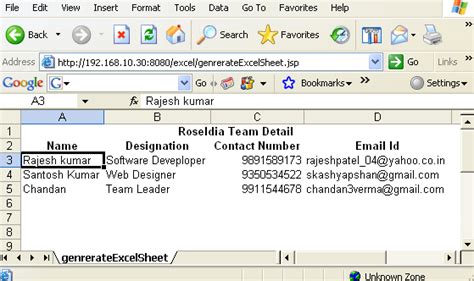 Create Excel Sheet Using JSP