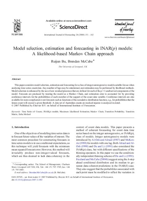 Pdf Model Selection Estimation And Forecasting In Inar P Models A