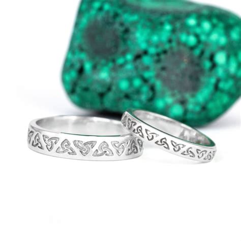 Engraved Trinity Knot Couples Ring Set From Ireland
