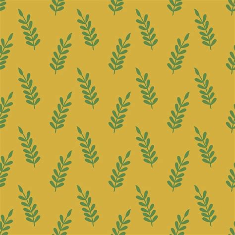 Premium Vector Green Leaf Seamless Vector Pattern Isolated On Yellow