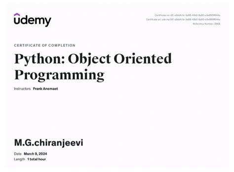 Completed Python Object Oriented Programming Course Chiranjeevi M G