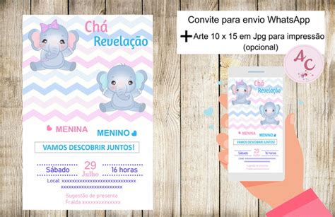 Convite Digital Chá Revelação Elefantinhos Elo7