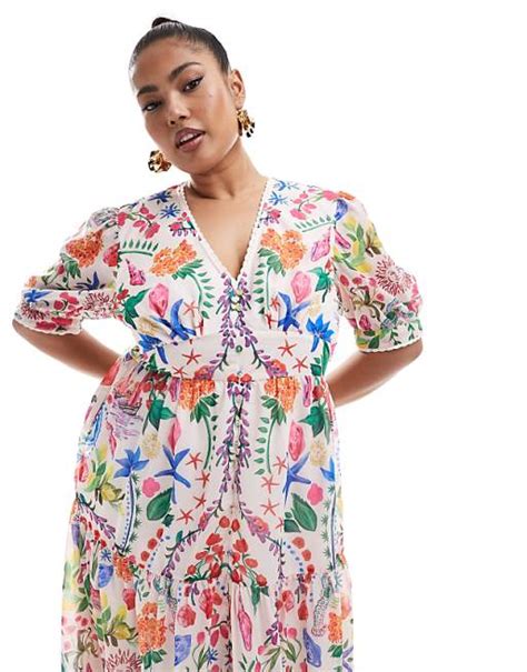 Hope And Ivy Plus Tea Midi Dress In Bright Patchwork Print Asos