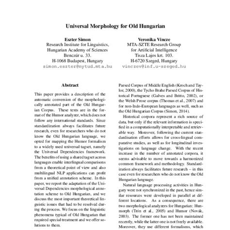 Universal Morphology For Old Hungarian Acl Anthology