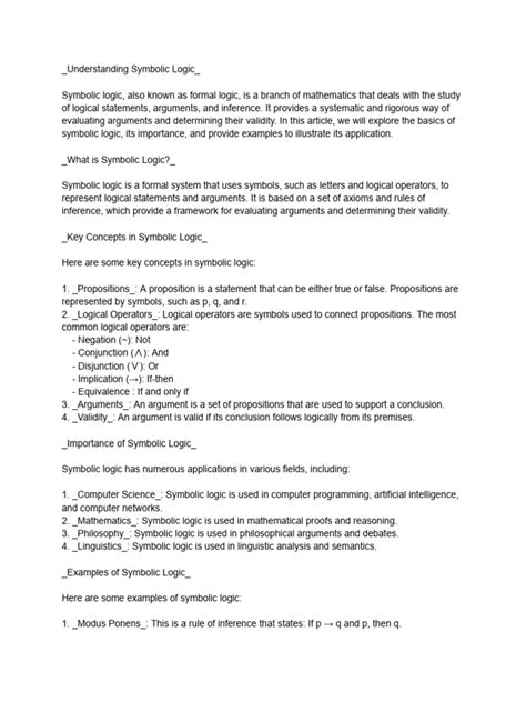 Symbolic Logic A Glimpse Pdf Logic Argument