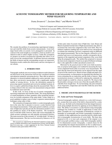 Pdf Acoustic Tomography Method For Measuring Temperature And Wind Velocity