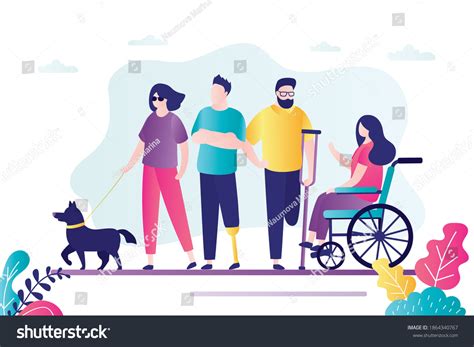 장애를 가진 다른 사람들의 그룹입니다 휠체어에 스톡 벡터로열티 프리 1864340767