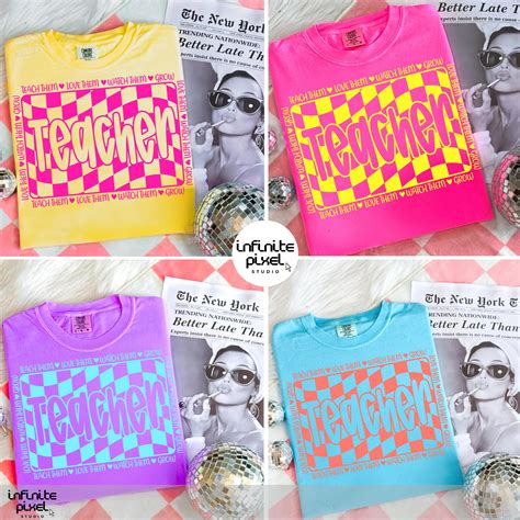 Retro Teacher Png Colorful Checkerboard Teacher Sublimation Back To
