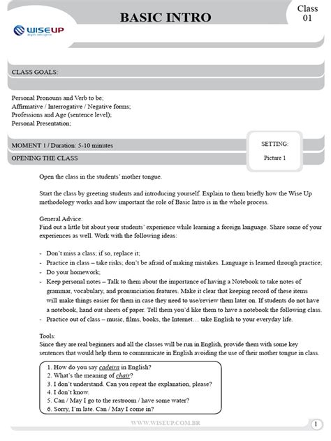 Basic Intro Class I Pdf English Language Question