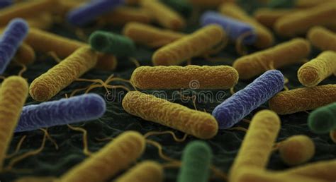 Microscopic View Of Colorful Rod Shaped Bacteria Microbiology Research