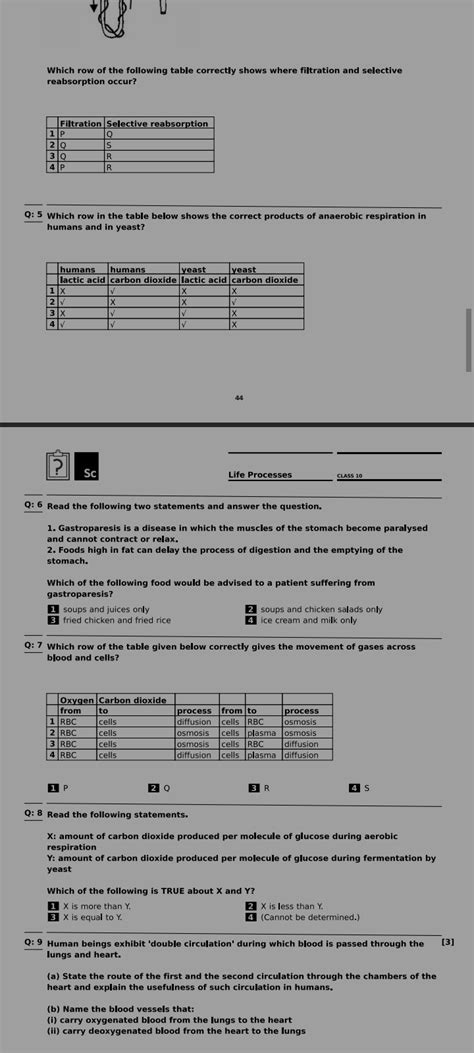 Question 5 Which Row In The Table Below Shows The Correct Products Of Ana