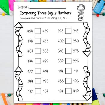 Comparing Digit Numbers Greater Than Less Than Worksheets TPT