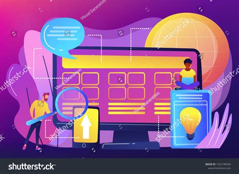 Tiny People Developers Computer Working On Stock Vector Royalty Free
