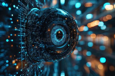 Futuristic Digital Technology Camera Lens With Cyberpunk Light Effects
