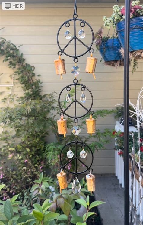 Iron Peace Sign Crystal Wind Chime Sun Catcher Etsy