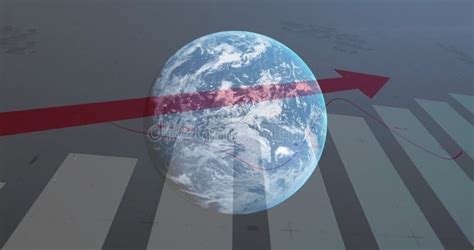 Rotating Earth With Red Arrow And Bar Chart Animation Showing Global Data Trends Stock Video