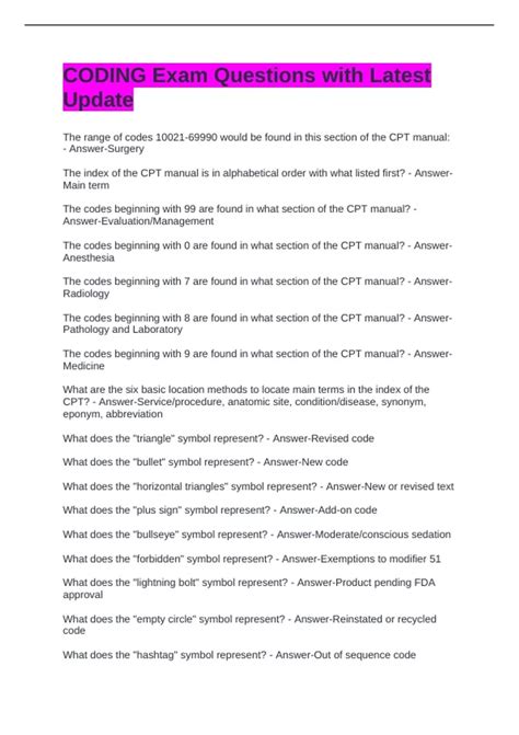 Coding Exam Questions With Latest Update Medical Coding Stuvia Us