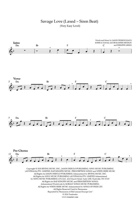 Savage Love Laxed Siren Beat Very Easy Level Tenor Sax Jason Derulo Saxophone Sheet Music
