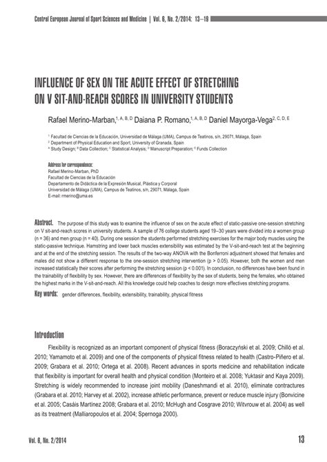 Pdf Influence Of Sex On The Acute Effect Of Stretching On V Sit And Reach Scores In University