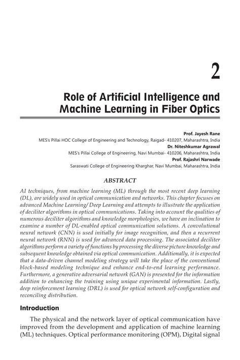 (PDF) Role of Artificial Intelligence and Machine Learning in Fiber Optics