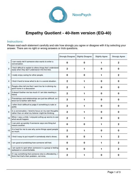 Eq Empathy Quotient Blank Form Pdf Pdf Empathy Psychological Concepts