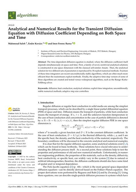 Pdf Analytical And Numerical Results For The Transient Diffusion