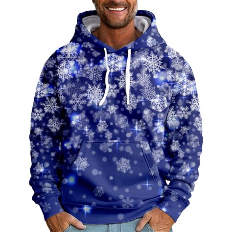 Conzone Christmas Mens Hoodies Xmas Snowflake Hoodie For Men Graphic