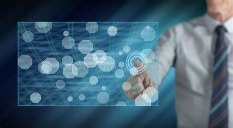 Man Touching An Abstract Network Concept Stock Image Image Of Background Technology
