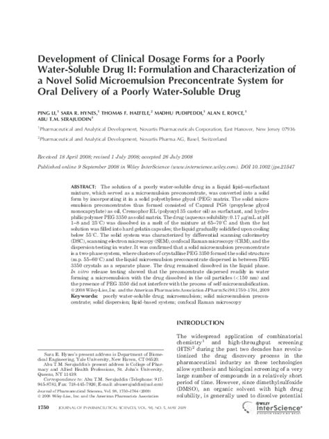 Pdf Development Of Clinical Dosage Forms For A Poorly Water Soluble Drug Ii Formulation And
