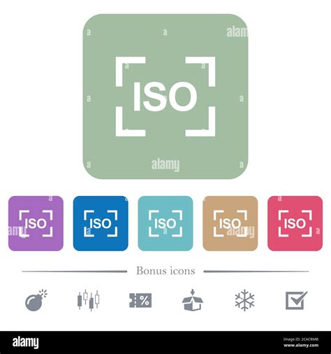 Camera Iso Speed Setting White Flat Icons On Color Rounded Square Backgrounds 6 Bonus Icons