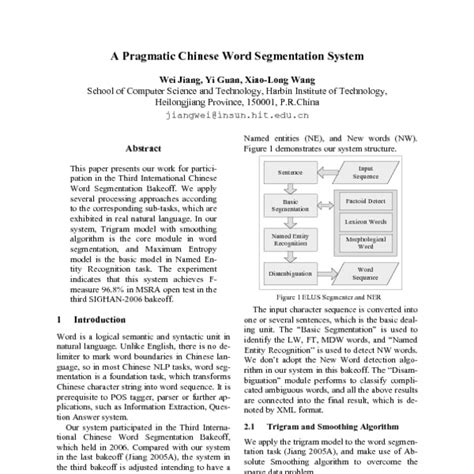 A Pragmatic Chinese Word Segmentation System Acl Anthology