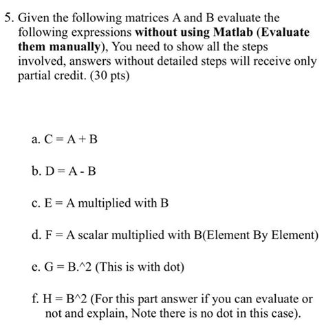 solved 5 given the following matrices a and b evaluate the