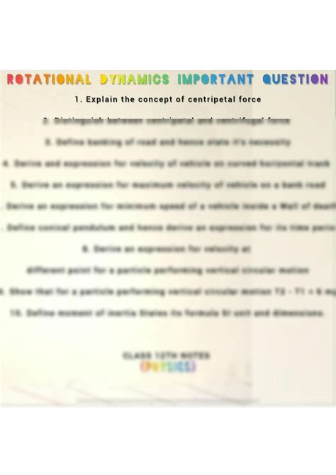 SOLUTION Rotational Dynamics Important Questions Class Th Th Science Physics Studypool