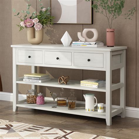 3 Tier Entryway Table With Storage Wooden Console Table With 2 Open