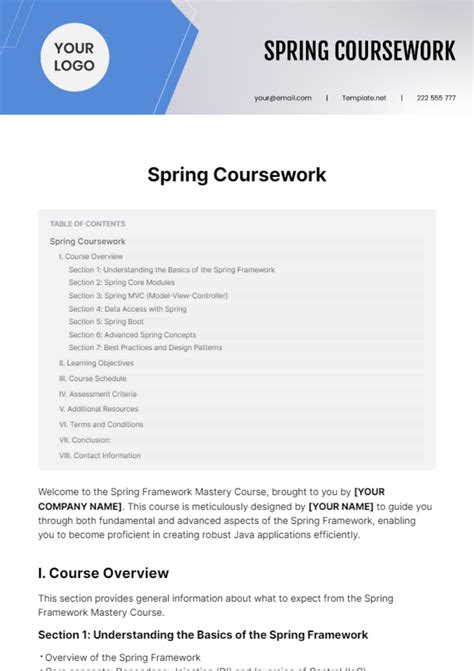 Free Spring Coursework Template To Edit Online
