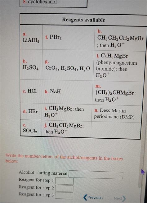 Solved Specify both the alcohol starting material and the | Chegg.com