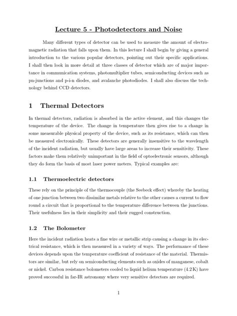 Lecture 5 Photodetectors And Noise 11 Thermoelectric Detectors Pdf Charge Coupled Device