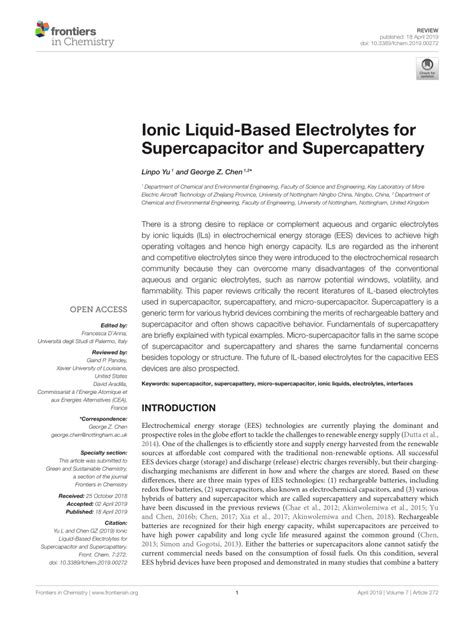 Pdf Open Access Ionic Liquid Based Electrolytes For Supercapacitor And Supercapattery