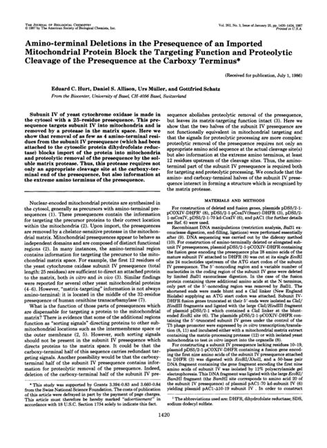 Pdf Amino Terminal Deletions In The Presequence Of An Imported