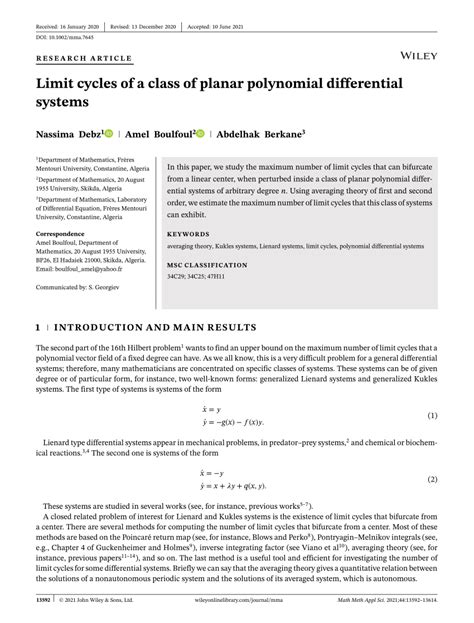 Limit Cycles Of A Class Of Planar Polynomial Differential Systems Request Pdf
