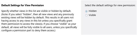 how to set default permissions for views in a sharepoint list column