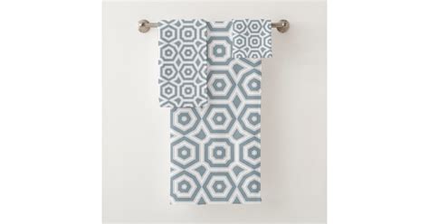 White Gray Geometric Pattern Art Deco Bath Towel Set Zazzle