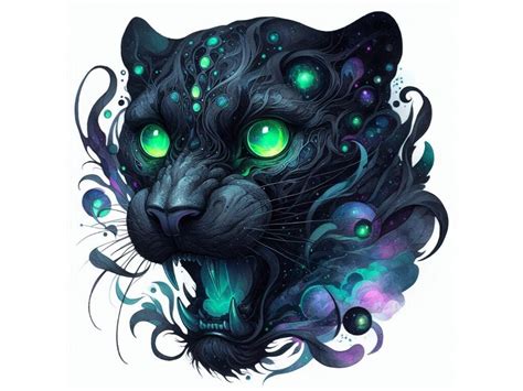 Surreal Panther With Glowing Green Eyes Graphic By Kulturrno · Creative