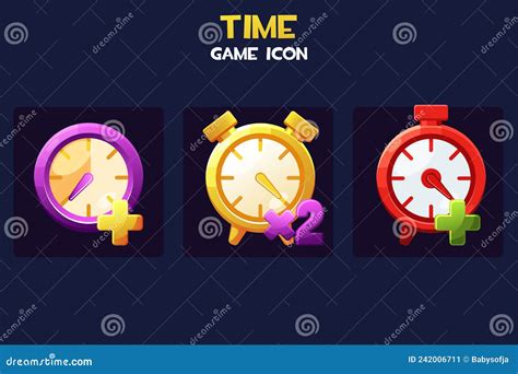 Clock Game Time Icons Golden Watch For Gui Stock Vector
