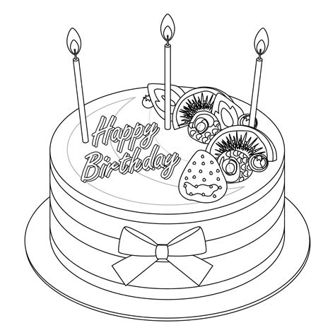 어린이와 성인을 위한 생일 케이크 색칠 그림 프리미엄 벡터